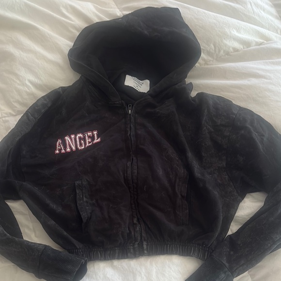 Victoria's Secret | Jackets & Coats | Black Hooded Jacket With Angel ...